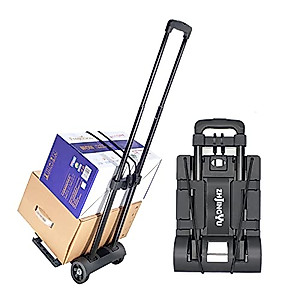 Folding Hand Truck Iron Tube Pull Rod Folding Cart Foldable Trolley with Wheels Utility Lightweight Expandable Large Chassis Foldable into Backpack,Portable Luggage Cart for Airport Travel