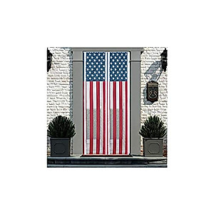 Patriotic American Flag Pattern Quick Install Mesh Magnetic Screen 40” x 85.5” - Helps Keep Bugs & Insects Out - Perfect for Single Doors Leading to Your Porch or Patio - Folds for Easy Storage