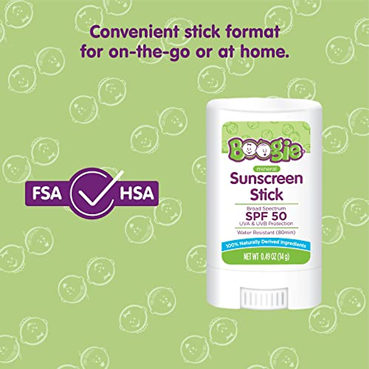 Baby Sunscreen Stick by Boogie Block, Mineral Sunscreen SPF 50, Travel Size Sunblock for Kids, Zinc Oxide, Water Resistant, Vegan, Fragrance Free Pack of 2