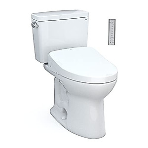 TOTO Drake WASHLET+ Two-Piece Elongated 1.28 GPF Universal Height TORNADO FLUSH Toilet with S550e Bidet Seat, Cotton White - MW7763056CEFG#01