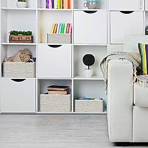 Sorbus Storage Baskets 4-Piece Set - Stackable Woven Basket Paper Rope Bin Boxes for Makeup, Office Supplies, Bedroom, Closet (Teal)