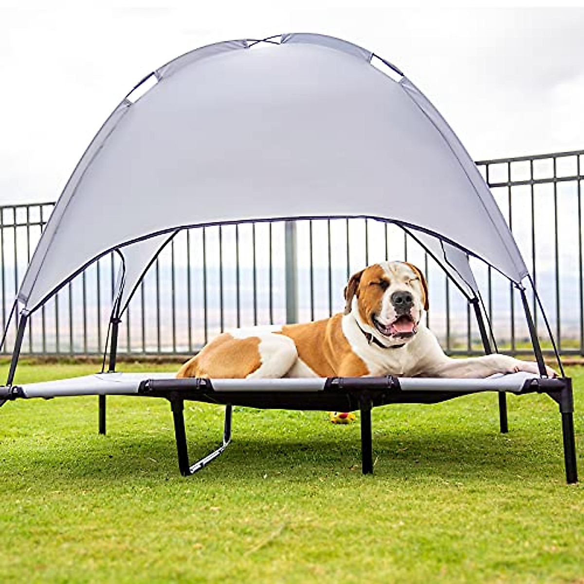 SUPERJARE XLarge Outdoor Dog Bed, Elevated Pet Cot with Canopy, Portable for Camping or Beach, Durable 1680D Oxford Fabric, Extra Carrying Bag - Silver Gray