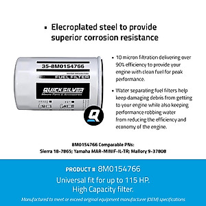 Quicksilver 8M0154766 Water Separating Fuel Filter for Select Yamaha 2-Stroke & 4-Stroke up to 115 HP Outboards