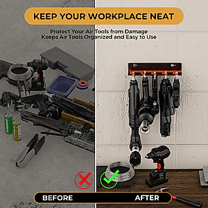 CHOWZZ Air Tool Holder, Air Tool Rack for Garage Walls and Tool Cart Storage Organizer，Wall Mounted Lockable Pneumatic Tool Hanger for Air Compressor Tools, Pneumatic Nail Gun, Black-5 Slots