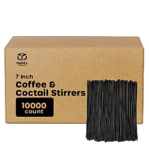 Comfy Package [Case of 10,000] 7 Inch Plastic Sip Stirrers/Straws - Disposable Stir Sticks for Coffee & Cocktail - Black