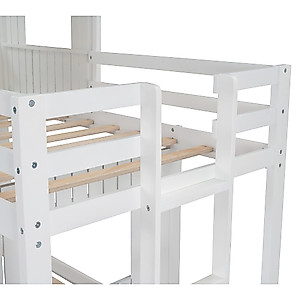 FANYHOME Twin Over Full Bunk Beds for Kids Toddlers, Wooden Play Farm House Bunk Bed with Roof Window Guardrail Ladder, for Girls Boys, No Spring Box Required, White