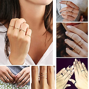 Bestyle Stackable Black Rings Set for Women, Polisded Black Gun Plated Size 6 Band Layered Rings Comfort Fit Finger Rings