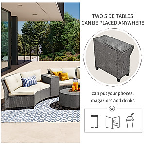 GLIFRON Patio Furniture Sets for 6 Person, Fan-Shaped Half-Moon Curved Outdoor Rattan Sofa with Cushions and Round Table for Porch Lawn Garden Backyard Poolside, Gray+Beige, 1
