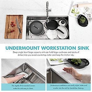ATTOP 32 Inch Undermount Workstation Kitchen Sink,Stainless Steel Undermount Kitchen Sink Single Bowl workstation Ledge Sink