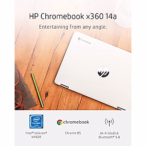 HP Chromebook x360 14 Laptop, Intel Celeron Processor, 4 GB RAM, 32 GB eMMC, 14” HD (1366 x 768), Chrome OS, Webcam & Dual Mics, Work, Streaming, School, Long Battery Life (14a-ca0050nr, 2021)