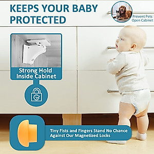 Baby Proofing Magnetic Cabinet Locks - 12 Pack Magnetic Child Locks for Cabinets and Drawers Adhesive Pre Taped Child Proof Cupboard Baby Locks Latches No Tools Needed Easy Installation
