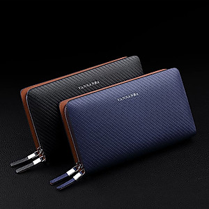 VANNANBA Clutch Purses Wristlet Wallets Large Leather Designer Double Zipper Long Hangbags Business Travel Clutch Phone Holder,Gift for Mens Father Son Husband Boyfriend(Blue)