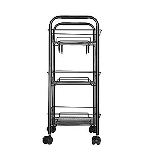Urban Lifestyle 3 Tier Mesh All Purpose Utility Rolling Storage Cart, Black