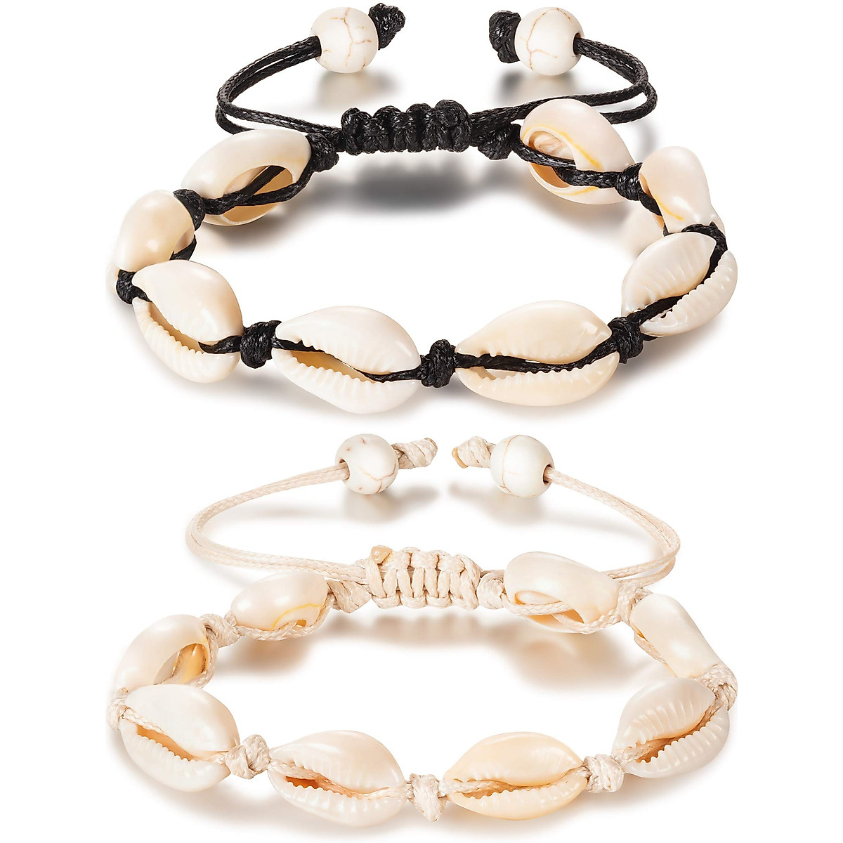 meekoo 2 Pieces Boho Natural Shell Anklet Bracelet Handmade Beach Foot Jewelry Adjustable Beaded Anklet for Women