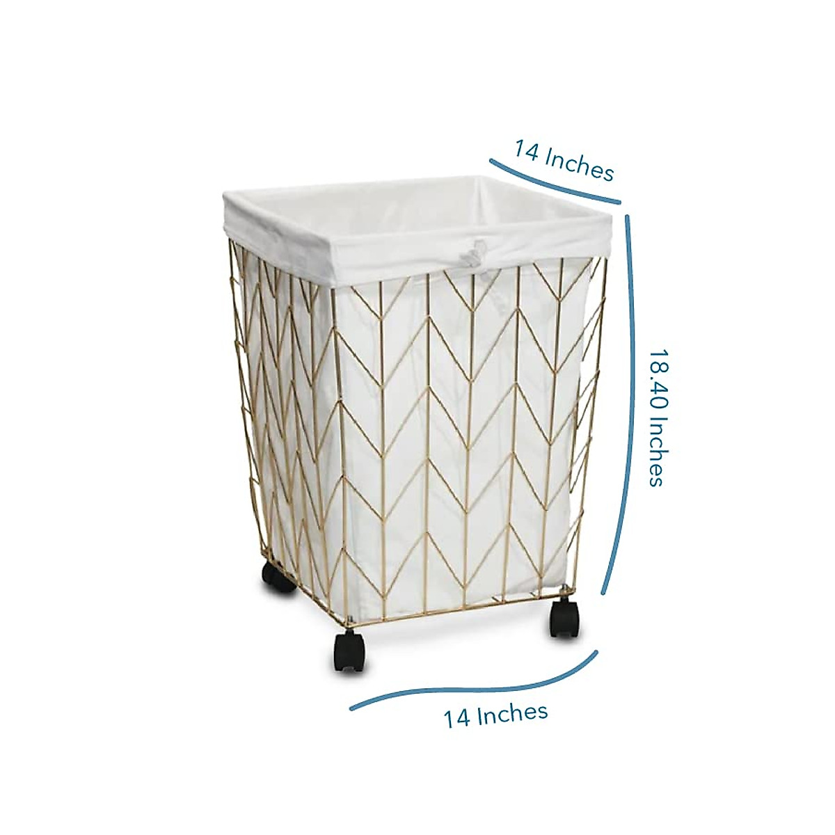 SEDLAV Metal Laundry Hamper with Wheels, Gold & Natural, Square Chevron Pattern