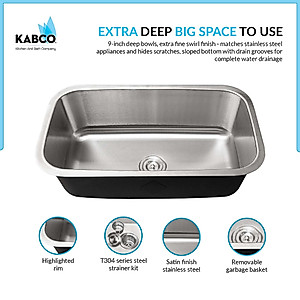 KABCO US607SSGR 30 Inch Stainless Steel Single Bowl Classic Kitchen Sink, Extra Thick 16 Gauge Undermount Rust, Sound and Heatproof Sink with Sink Strainer, Sink Grid and Rolling Up Grid