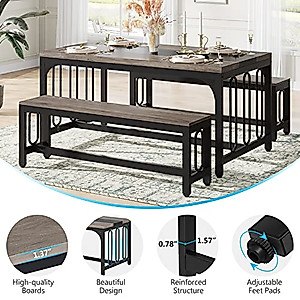 Tribesigns 55 Inch Dining Table Set for 4-6, 3-Piece Kitchen Table with 2 Benches, Space-Saving Dining Room Table Set for Home Kitchen, Restaurant, Grey