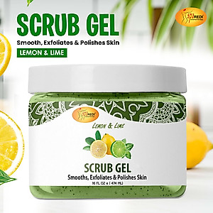 SPA REDI – Exfoliating Scrub Pumice Gel, Lemon & Lime, 16 Oz - Manicure, Pedicure and Body Exfoliator Infused with Hyaluronic Acid, Amino Acids, Panthenol and Comfrey Extract