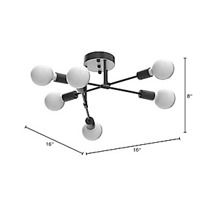 Soilsiu Modern Sputnik Chandelier, 6-Light Ceiling Light Fixture, Metal Semi Flush Mount Light Fixtures for Dining Room, Kitchen, Bedroom, Office (Black, W:16.5",H:8")