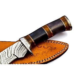 Nooraki - 15-inch | Handmade Damascus Steel Heavy Duty Kukri Knife Sharp Blade, With Leather Sheath | Ideal for Hunting, Bushcraft, Survival, Chopping, Camping, Outdoor Gift for Men Women - KK155