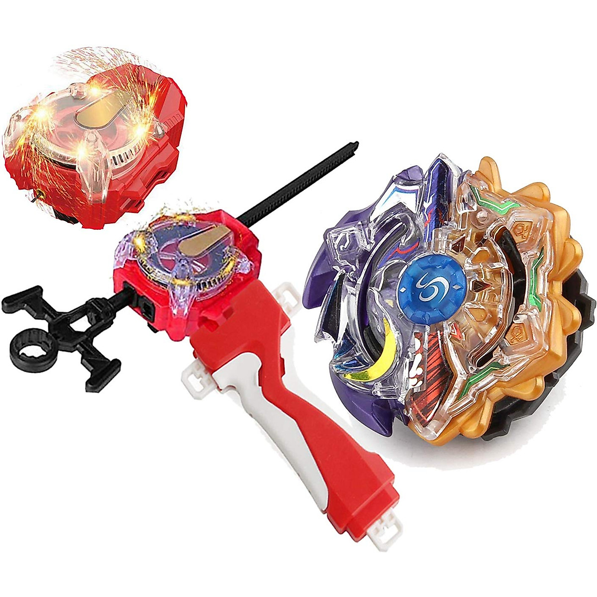 Bey Battle Burst Blades Evolution B-00 Booster Duo Eclipse Sun Moon Red Sparking Left & Right Launcher Handle Grip Starter Set Gaming Battling Top God Bay Lr launcher Buster Spinning Toy Gift for Boys