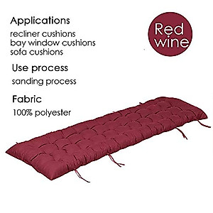 Patio Chaise Lounger Cushion, Indoor/Outdoor Chaise Lounger Cushions Rocking Chair Sofa Cushion with 6 Ties,Thick Padded Chaise Lounger Swing Bench Cushion，61Inch (Wine Red)
