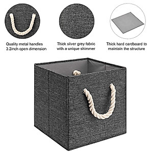 HSDT 10.5 Inch Storage Boxes Fabric Cube Storage Bins Foldable Storage Basket Grey Storage Cube Inserts with Handles Collapsible Orgnizing Bins for Storage Cubes Organizer,Package of 6, Q-ST-60-6