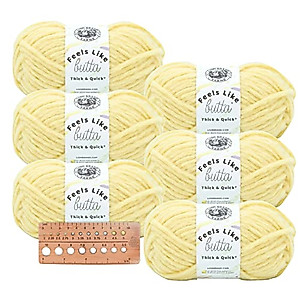 Lion Brand Yarn - Feels Like Butta Thick & Quick #6 Super Bulky - 6 Pack with Needle Gauge (Buttered Popcorn)