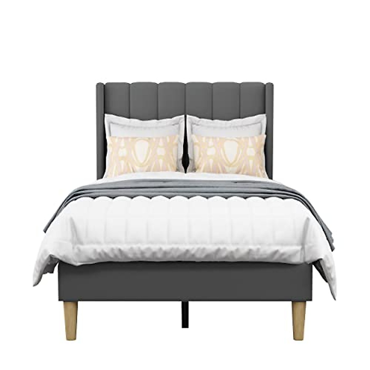 AGARTT Upholstered Platform Bed Frame Twin Size with Headboard Wooden Slats Support/No Box Spring Needed/Easy Assembly,Grey