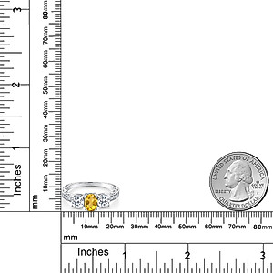 Gem Stone King 925 Sterling Silver Yellow Citrine and White Topaz 3 Stone Ring For Women (1.72 Cttw, Gemstone Birthstone, Available In Size 5, 6, 7, 8, 9)