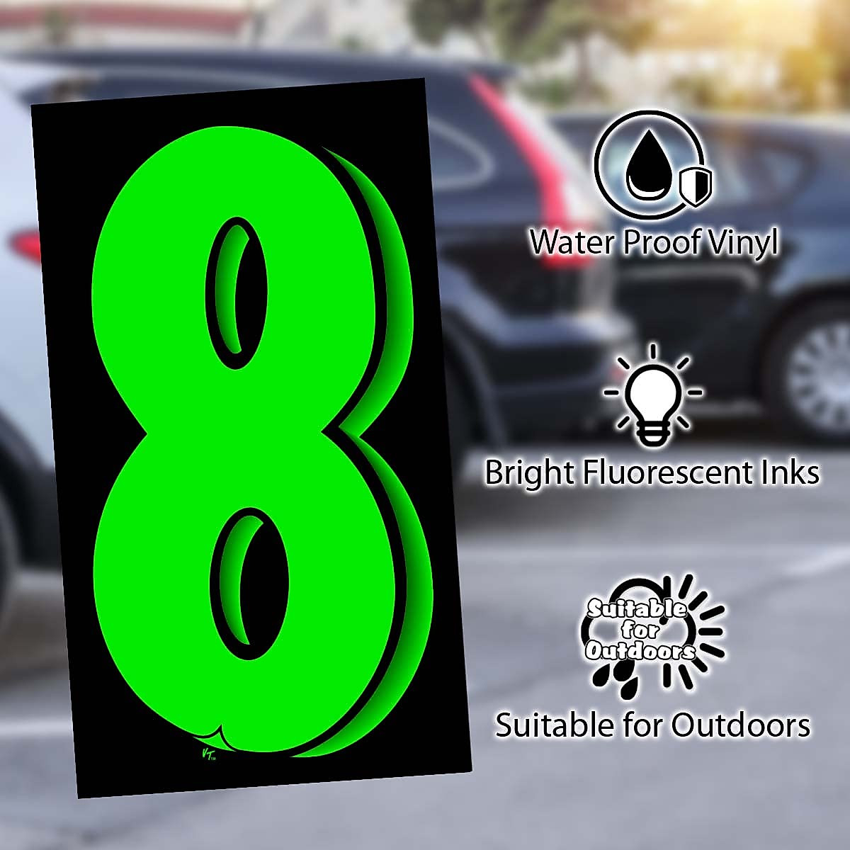 VERSA-TAGS 7.5" Black/Green Vinyl Number Decals 11 Dozen Set Windshield Pricing & 1 pack of each of Extra Clean, Financing Available, Low Mileage 14.5" x 2.75" Sticker Windshield Decal Auto Dealership