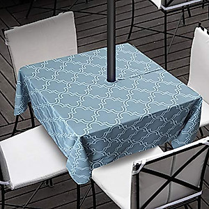 Elegant Moroccan Outdoor Tablecloth Waterproof Spillproof Polyester Fabric Table Cover with Zipper Umbrella Hole for Patio Garden Open Courtyards