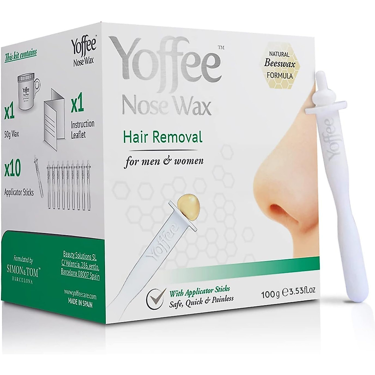 Yoffee Nose Wax Kit - Natural Bio-Beeswax & Aloe Vera Made Nose Waxing Kit for Men & Women - 10 Reusable Nostril Waxing Sticks - Painless Nose Hair Wax Removal - - Paraben & Phthalates Free