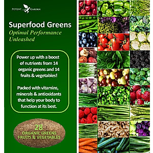 Potent Garden Organic Superfood Greens, Fruit and Veggies Supplement Rich in Vitamins & Antioxidants with Alfalfa, Beet Root & Tart Cherry to Boost Energy, Immunity & Gut Health, Greens Tablets 60 Ct