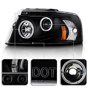ACANII - For 2003-2006 Ford Expedition LED Halo Black Housing Projector Headlights Headlamps, Driver & Passenger Side