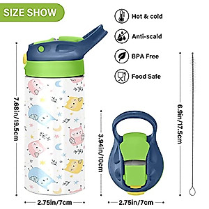 Kigai Cute Owls Kids Water Bottle, BPA-Free Vacuum Insulated Stainless Steel Water Bottle with Straw Lid Double Walled Leakproof Flask for Girls Boys Toddlers, 12Oz