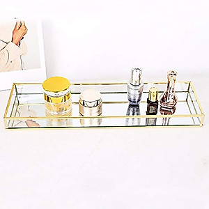 Affogato Sink Vanity Tray Mirror Bathroom Storage Tray, Toilet Tank Organizer, Bathtub Tray, Toothbrush Makeup Cosmetic Holder for Bathroom Vanity Countertops, Closets, Dressers (1Pc, Gold)
