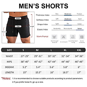 BUXKR Mens Workout Shorts 2 Pack 5 Inch Quick Dry Gym Shorts for Men Athletic Running Shorts with Zipper Pockets Black Dark Grey