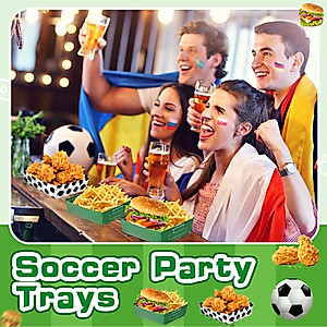 Sawysine 36 Pack Soccer Party Favors 5 lb Paper Food Trays Large Soccer Paper Food Boats Disposable Serving Tray Snack Trays for Food, Condiment, Carnivals, Birthday, Party Decorations (Soccer)
