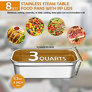 Suttmin 8 Pcs Stainless Steel Food Storage Containers with Lids 1/3 Size Hotel Pans Chicken Food Grade Pans Metal Meal Food Containers for Restaurant Stackable Kitchen Freezer Buffet(4 Inch Deep)