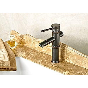 Kitchen & Bath Fixtures Taps Faucet,Black American Diagonal Bamboo Two-Section Single Hole Hot and Cold Water Faucet