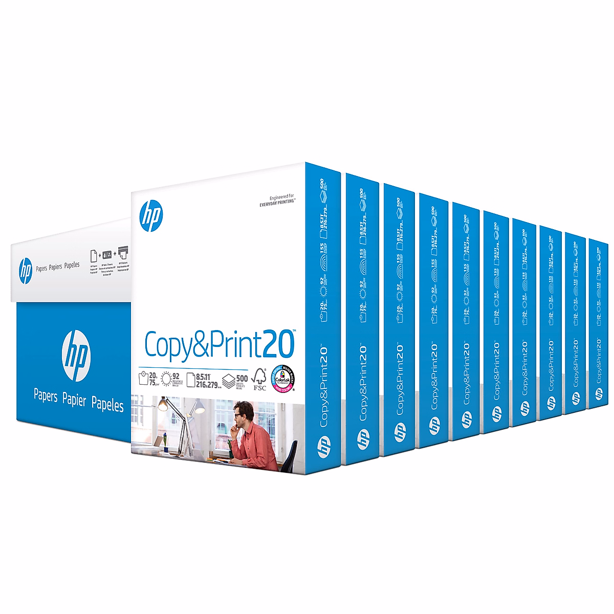 HP Printer Paper | 8.5 x 11 Paper | Copy &Print 20 lb | 10 Ream Case - 5,000 Sheets | 92 Bright | Made in USA - FSC Certified | 200060C