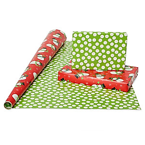 American Greetings Reversible Christmas Extra-Wide Wrapping Paper Bundle, Santa, Snowmen and Candy Canes (3 Rolls, 120 sq. ft.)