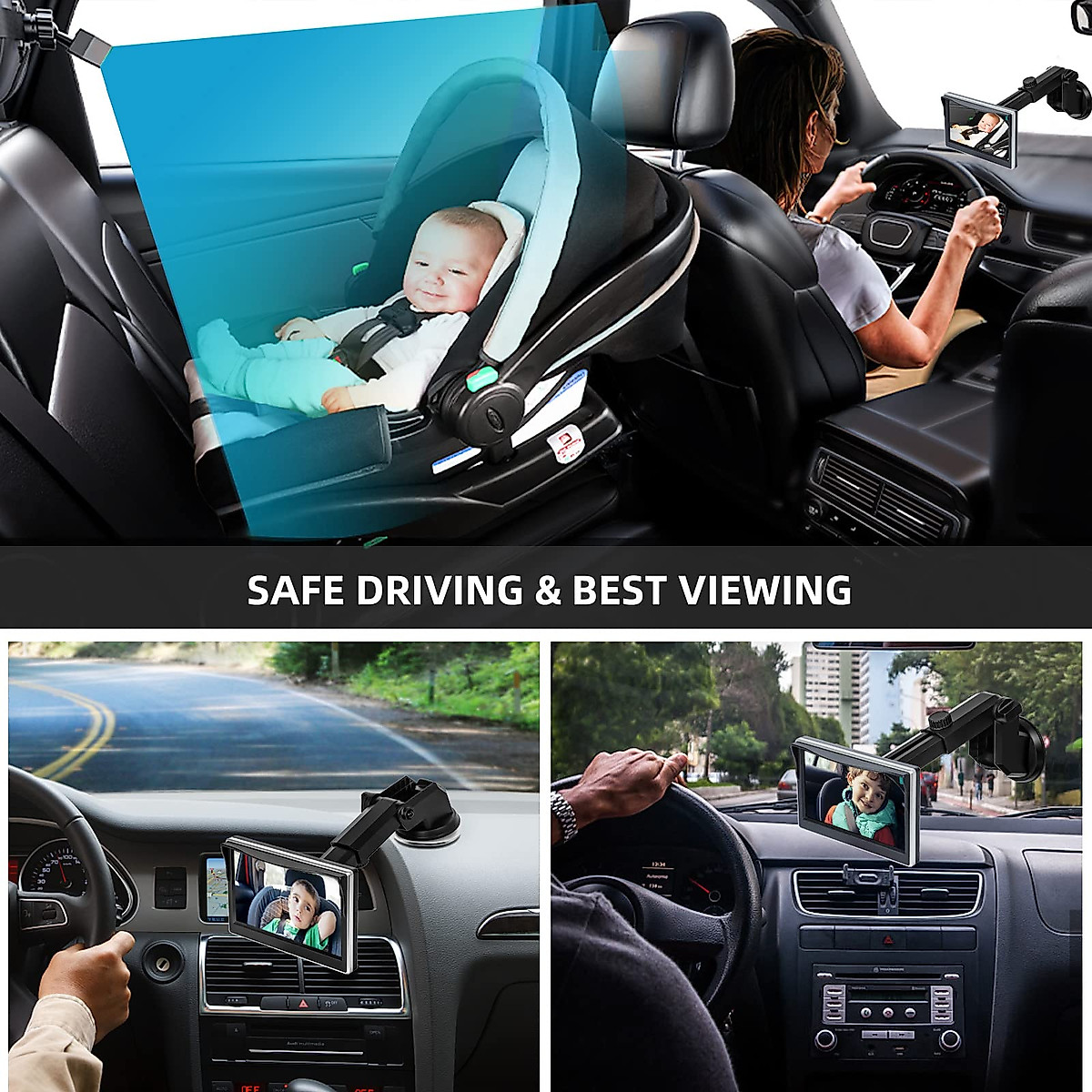 Baby Car Mirror, Baby Car Camera with 5'' HD Display, View Infant in Rear Facing Seat Baby Car Camera with Night Vision Function, Wide View, Easily Observe the Baby’s Move