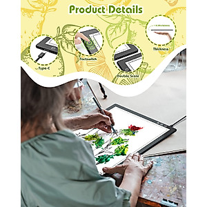 KACOLA A4 Light Pad for Diamond Painting, Light Board, Tracing Light Box by Magnetic for Weeding Vinyl, Ultra-Thin Copy Board with 3 Adjustable Brightness for Drawing, Sketching, Animation