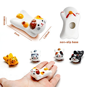 5 Pack Cat Chopsticks Holder Set Cute Chopsticks Rest Japanese Style Porcelain Lucky Cat Spoon Rest ceramic chopsticks for Dinner Fork Knife Tableware, Decoration Home Kitchen Gift