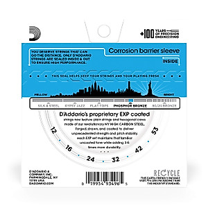 D’Addario EXP16 Coated Phosphor Bronze Acoustic Guitar Strings, Light, 12-53 – Offers a Warm, Bright and Well-Balanced Acoustic Tone and 4x Longer Life - With NY Steel for Strength and Pitch Stability