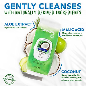 TropiClean Mild Coconut Dog Ears Cleaning Wipes | Ear Wipes for Dogs & Cats | Deodorizing Pet Ear Wipes Derived from Natural Ingredients | 50 Count