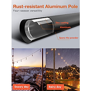 addlon 4 Pack String Light Poles Pro 10ft, Aluminum Waterproof Harder Outdoor Poles with Hooks for Hanging, Patio, Garden, Wedding, Parties - Classic Black