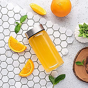 Juice Bottles - 4 Pack Wide Mouth Glass Bottles with Lids - for Juicing, Smoothies, Infused Water, Beverage Storage - 10oz, BPA Free, Stainless Steel Lids, Leakproof, Reusable, Borosilicate